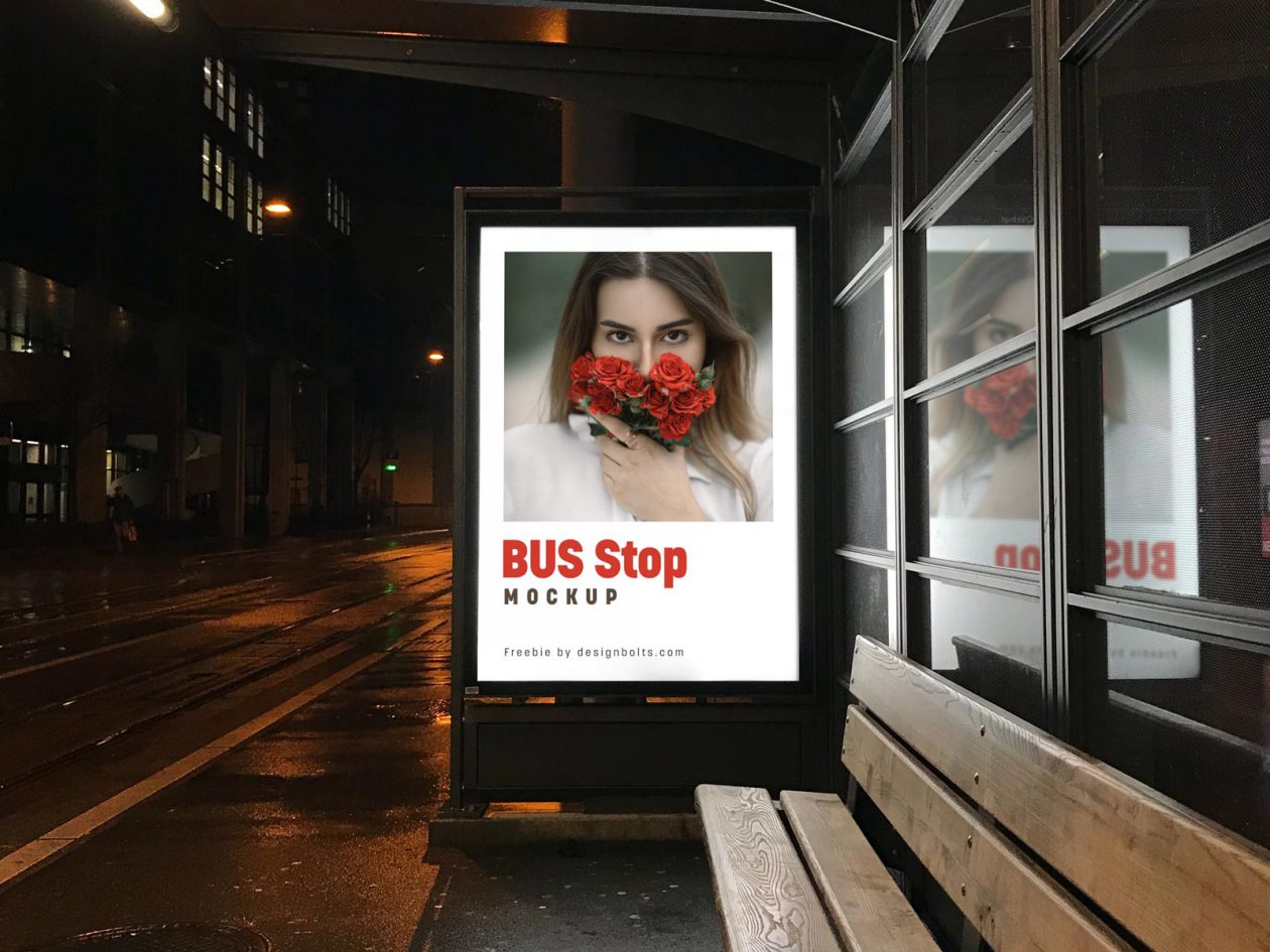 Free Bus Stop Poster Mockup PSD - Designbolts