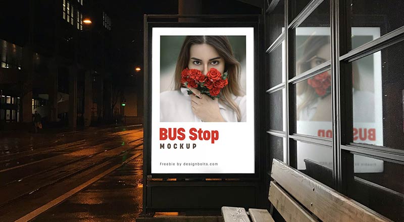 Free Bus Stop Poster Mockup PSD - Designbolts