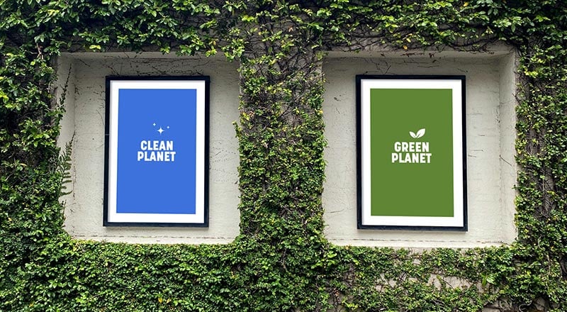 Free Green Wall Twin Posters Mockup PSD - Designbolts