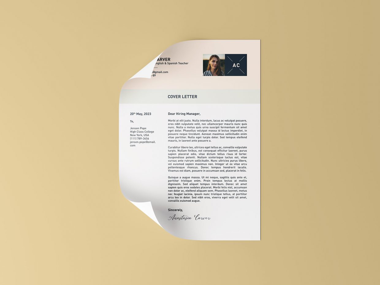 Free Cover Letter & Resume Design Template in PSD Format - Designbolts