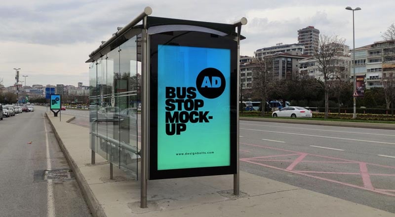 Free Bus Stop Poster Mockup PSD - Designbolts