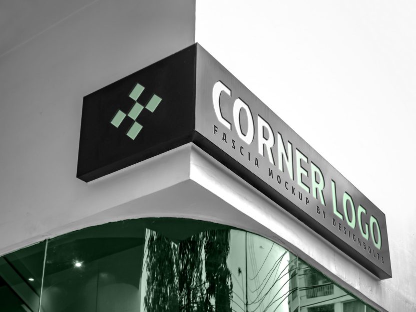 Free Corner Fascia Logo Mockup PSD - Designbolts