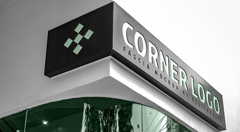 Free Corner Fascia Logo Mockup PSD - Designbolts