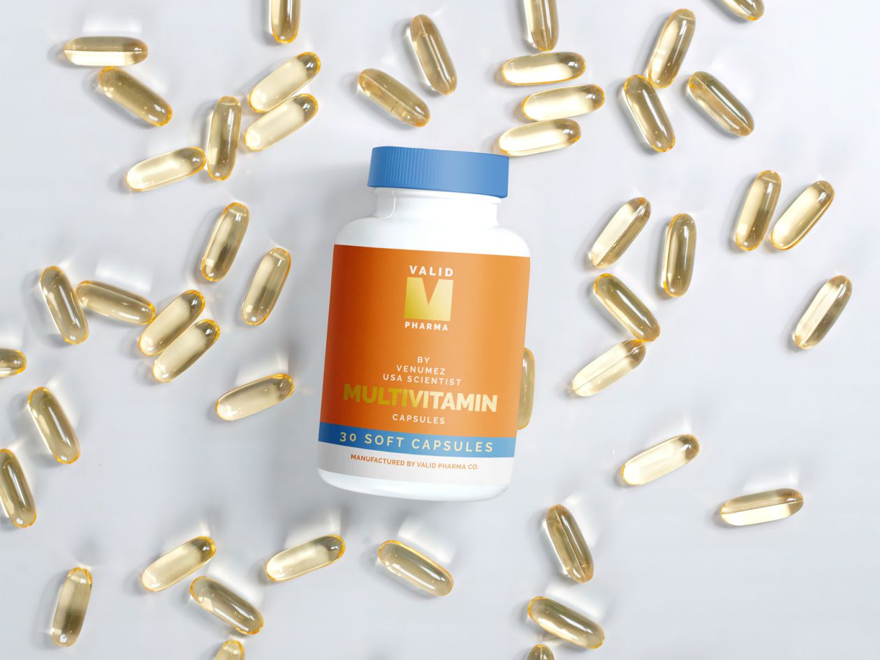 Free Multivitamins Soft Capsules Bottle Mockup PSD - Designbolts