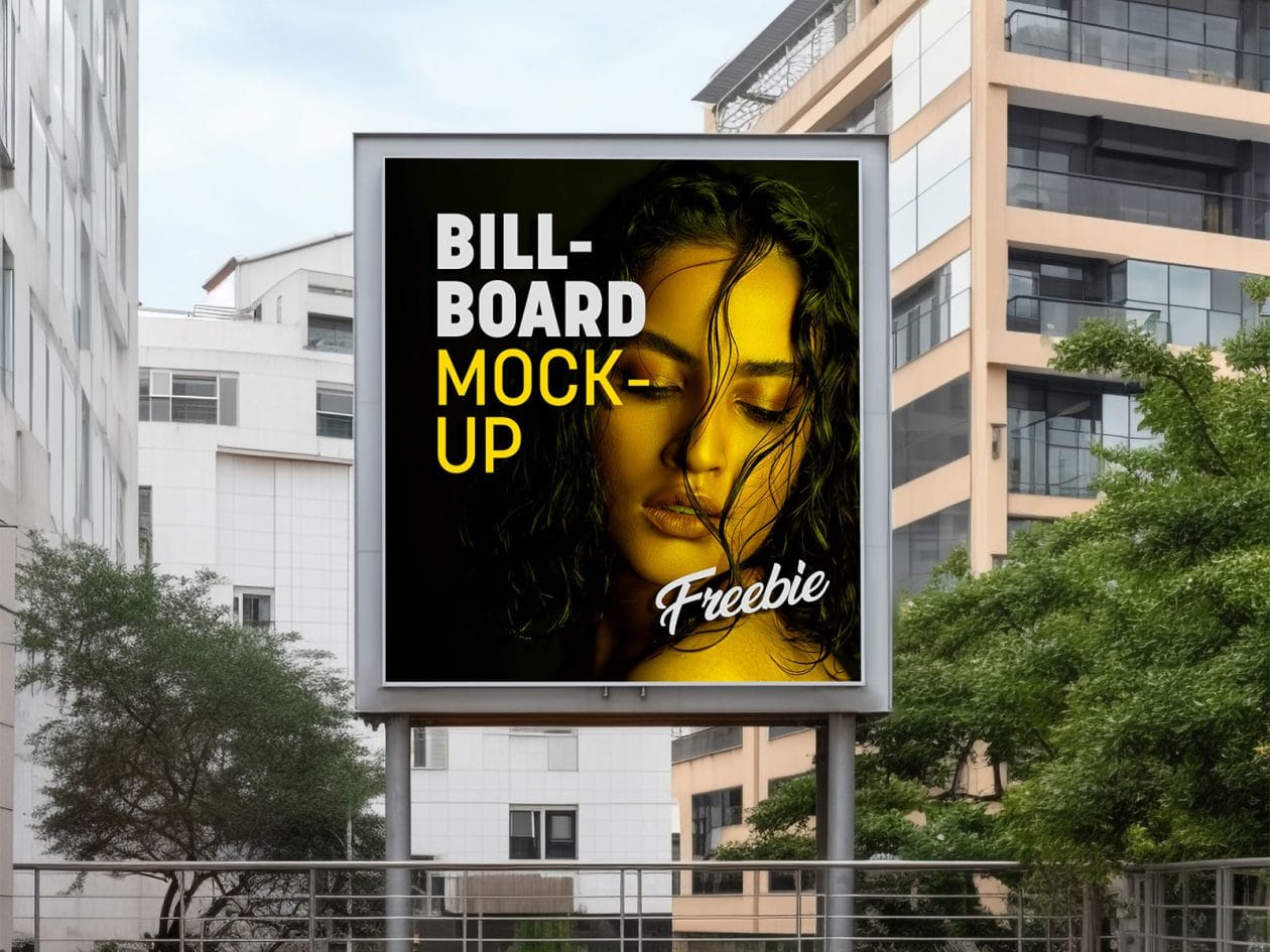 Free Outdoor Advertising Square City Billboard Mockup PSD - Designbolts