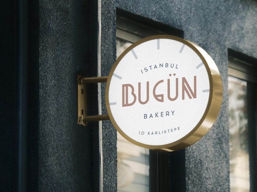 Free Bakery Shop Round Sign Board Mockup PSD - Designbolts