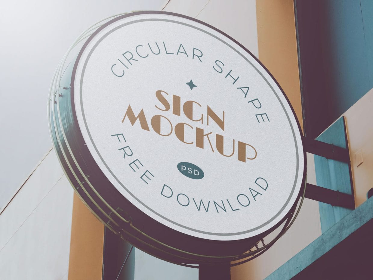 Free Mounted Round Sign Mockup PSD - Designbolts