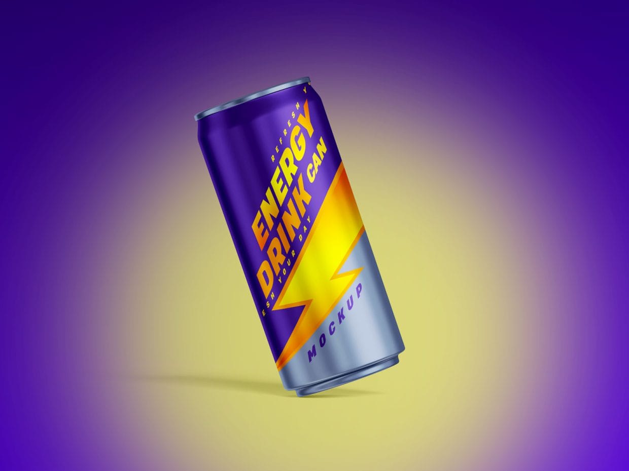 Free Slanted Soda Can Mockup PSD - Designbolts