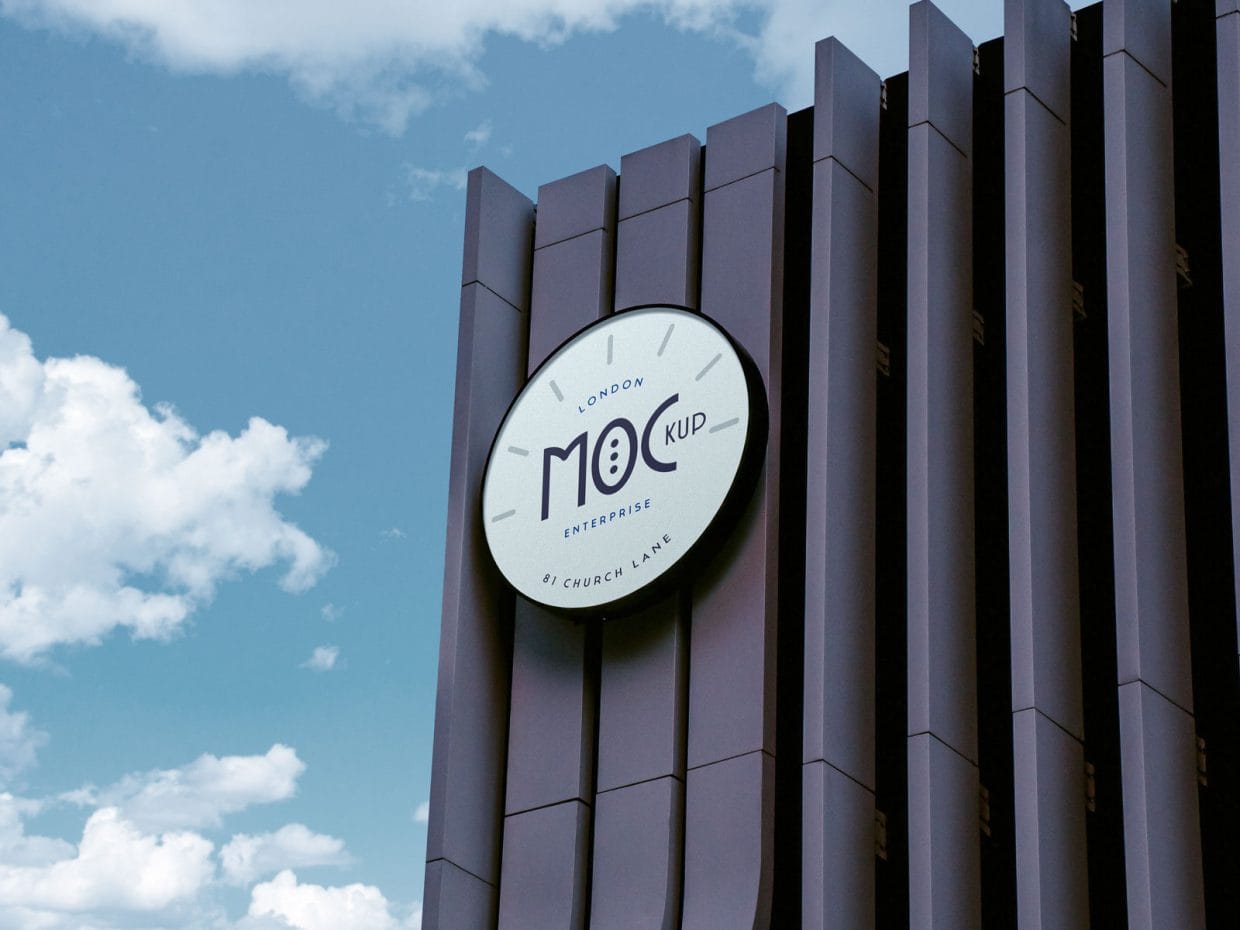 Free Building Mounted Signboard Logo Mockup PSD - Designbolts