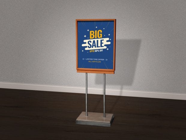Free Indoor Signage Stand Mockup PSD - Designbolts