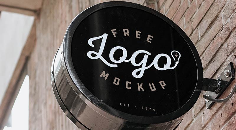 Free Round Shop Logo Signage Mockup PSD - Designbolts