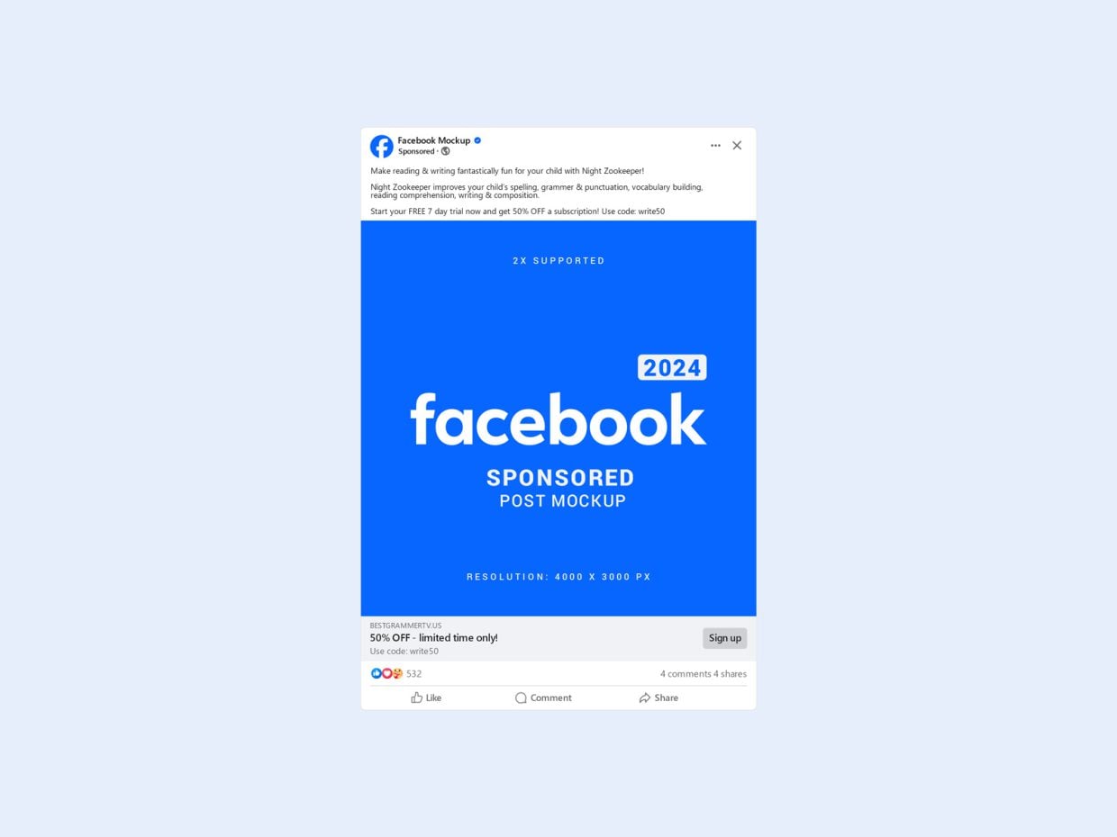 Free Facebook Sponsored Page Post Mockup PSD 2024 - Designbolts