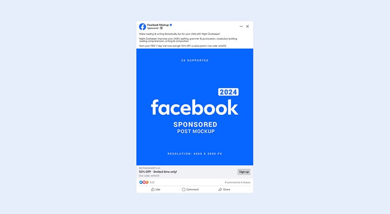 Free Facebook Sponsored Page Post Mockup PSD 2024 - Designbolts