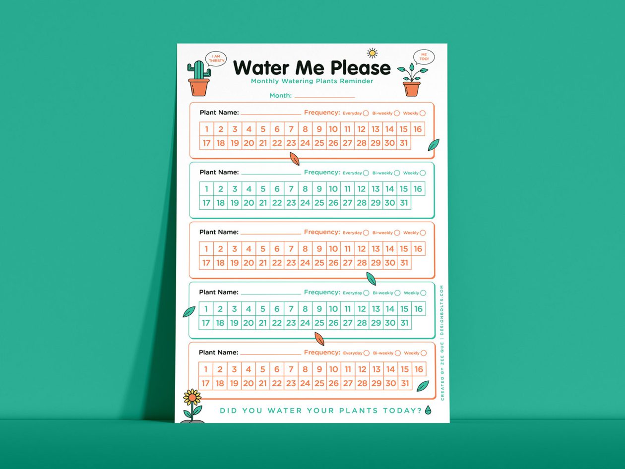 Free Watering Plants Monthly Planner Design Template in PDF Format ...