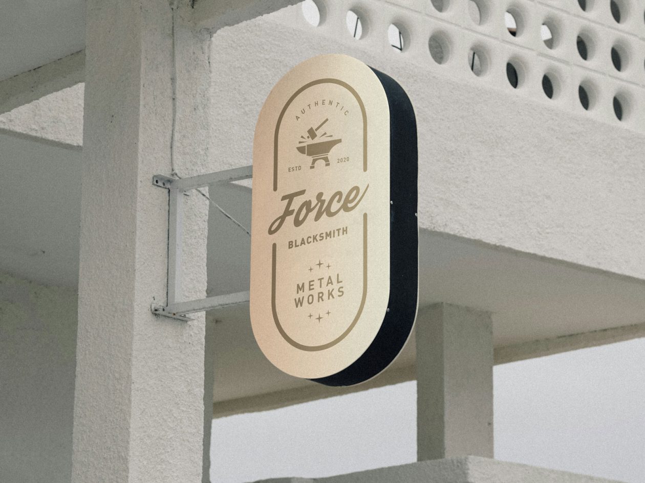 Free Stadium/Capsule Shape Wall Mounted Shop Signboard Mockup PSD ...