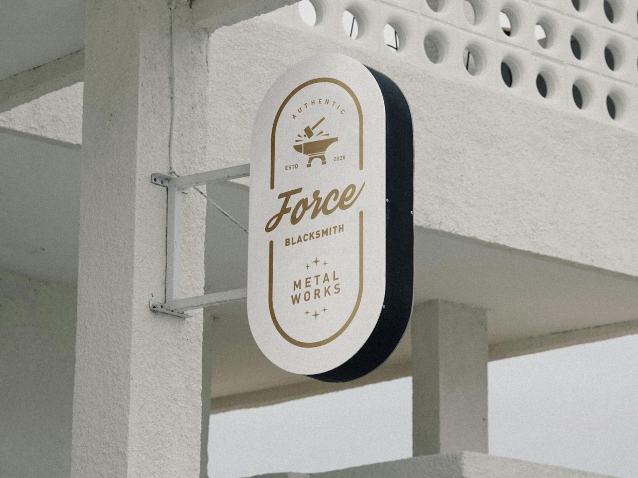 Free Stadium/Capsule Shape Wall Mounted Shop Signboard Mockup PSD ...