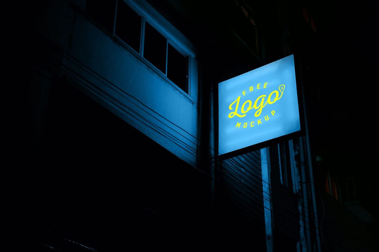 Free Night View Backlit Signboard Mockup PSD - Designbolts