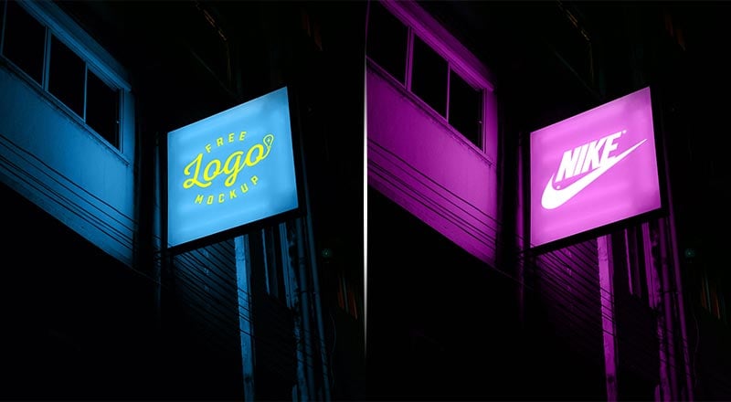 Free Night View Backlit Signboard Mockup PSD - Designbolts