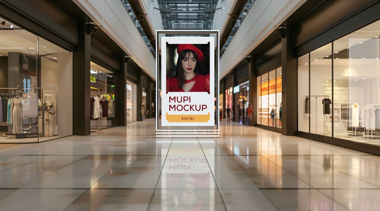 Free Shopping Mall Digital Signage MUPI Mockup PSD - Designbolts