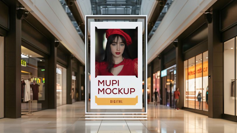 Free Shopping Mall Digital Signage MUPI Mockup PSD - Designbolts