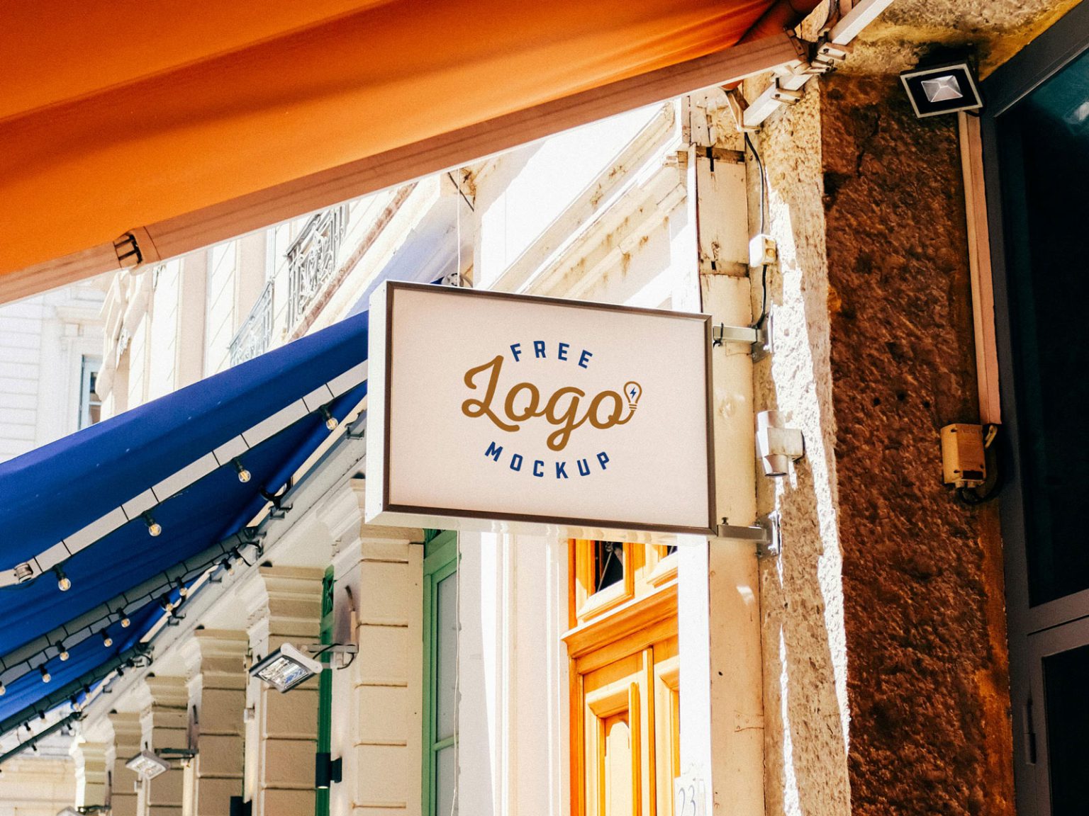 Free Street Cafe Signboard Mockup PSD - Designbolts