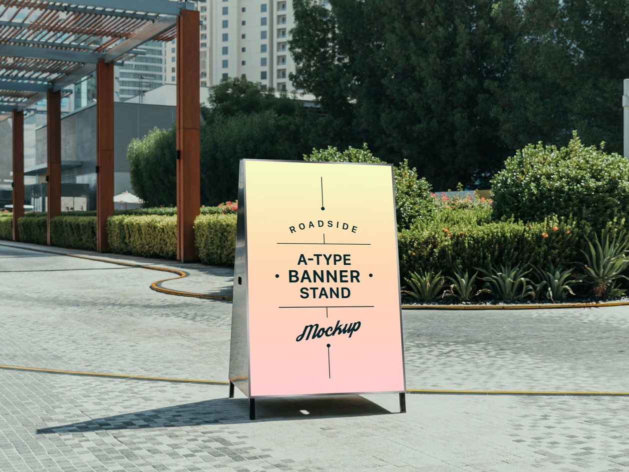 Free A-Type Banner Stand Mockup PSD - Designbolts
