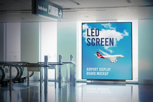 Free Airport LED Screen Advertising Display Board Mockup PSD - Designbolts