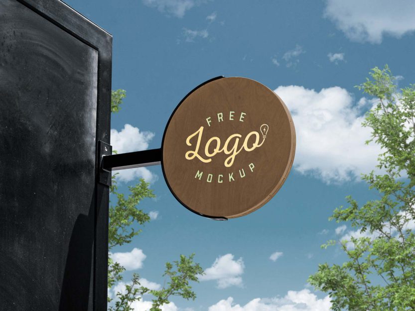 Free Circle Wooden Signage Mockup PSD - Designbolts