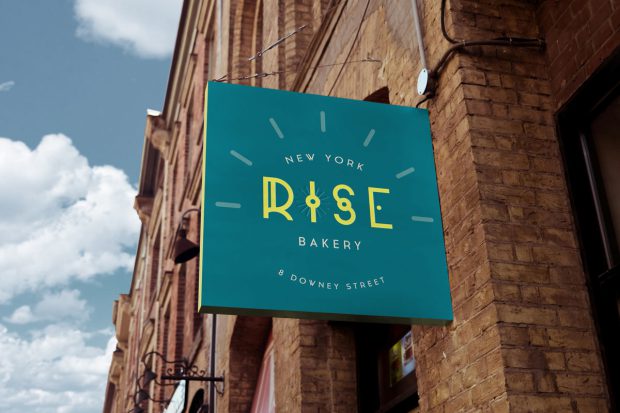 Free Rise Bakery Square Shop Sign Board Mockup PSD - Designbolts