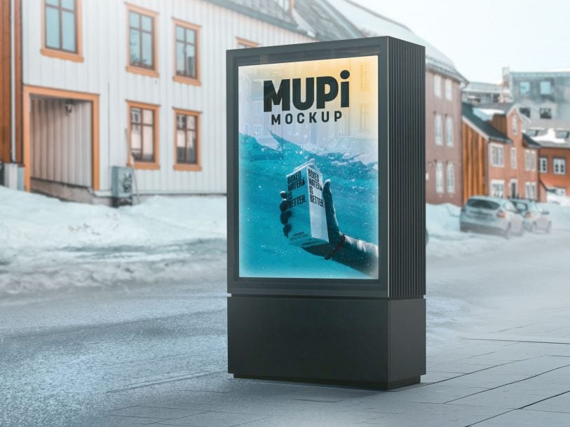 Free Vertical Digital Lightbox Mupi Mockup PSD - Designbolts