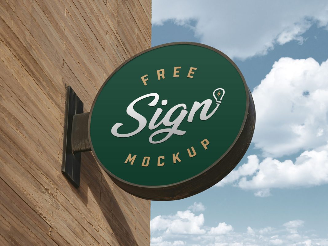 Free Round Shop Signage Mockup PSD - Designbolts