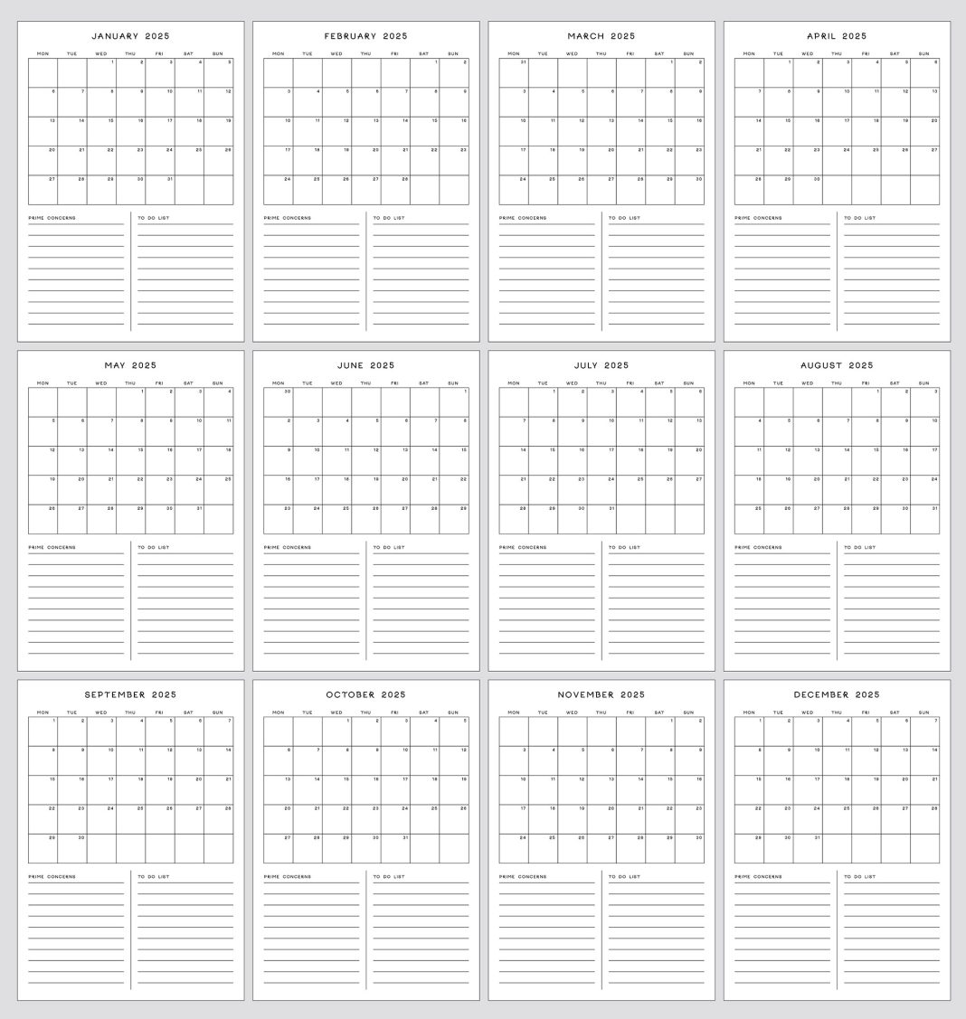 12 Month Planner Calendar 2025 + Printable PDF + Fillable PDF For $3 ...